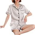 WRFWUL Womens Silk Satin Short Sleeve Pajama Set Button Down Sleepwear ...