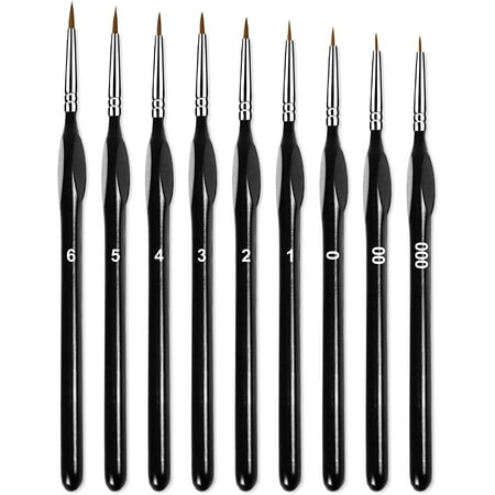 9-Piece Miniature Brush, Fine-Pointed Brush Set With Ergonomic Handle ...