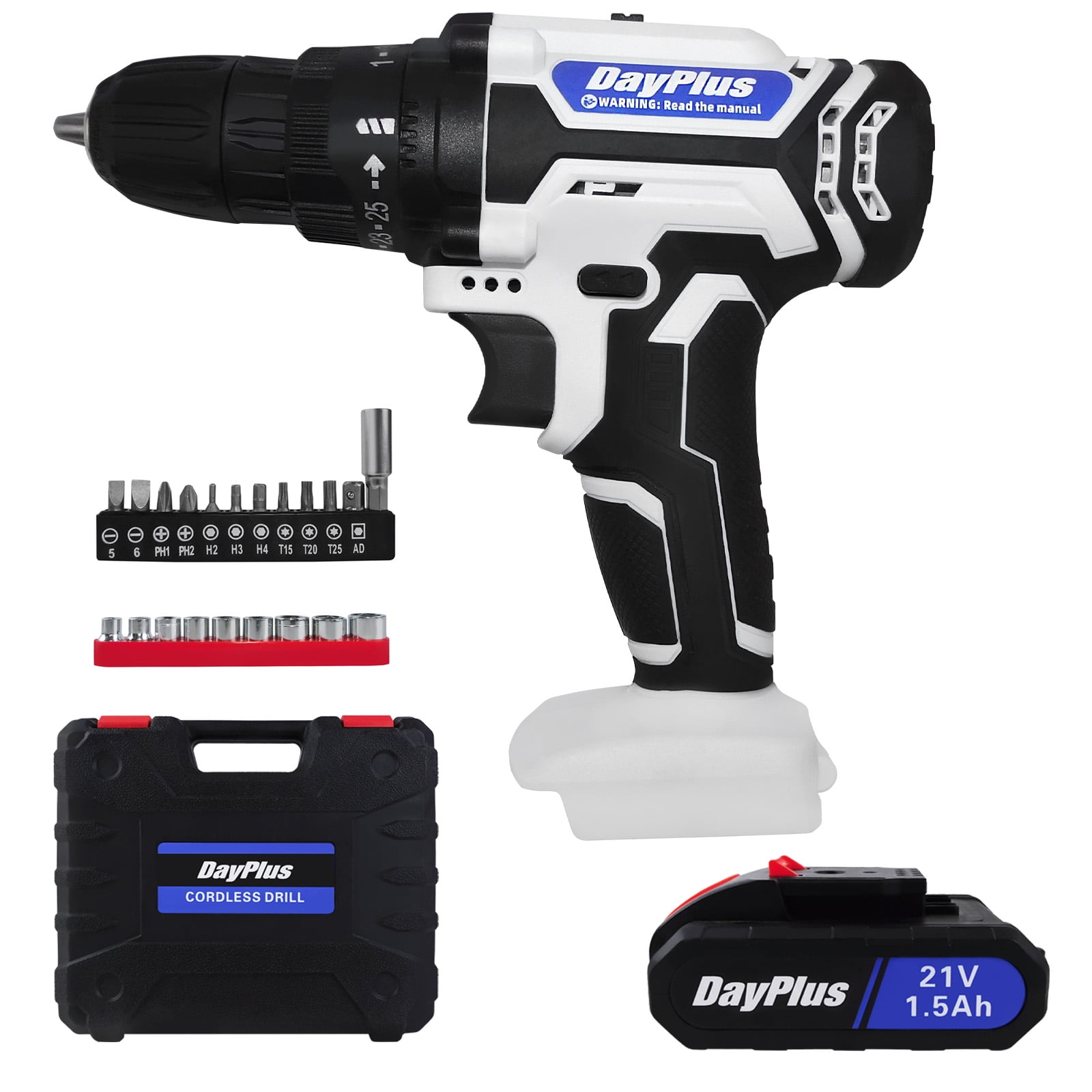 Autofu Cordless Impact Drill Screwdriver with 21V 1.5AH Li-ion Battery ...
