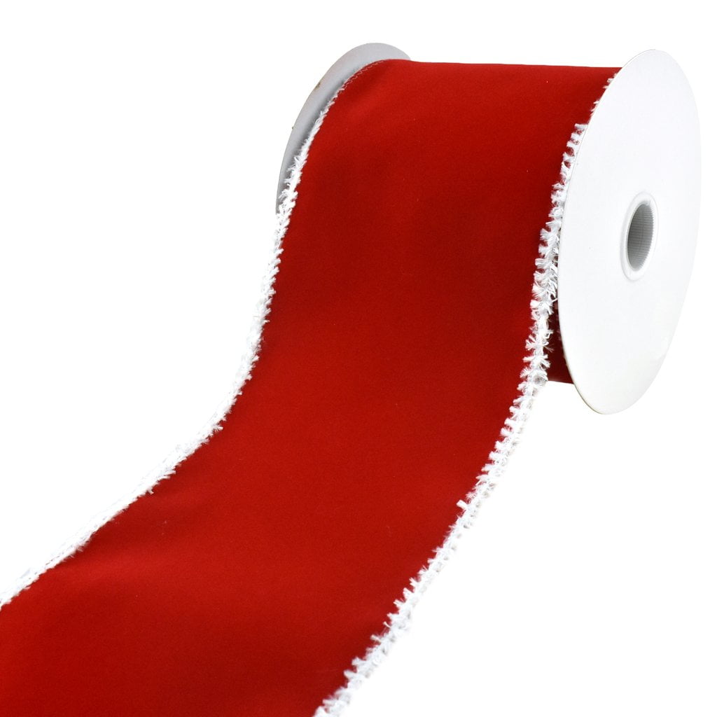 Christmas Bright Red Velvet Snowy Wired Edge Ribbon, 4-Inch, 10-Yard ...