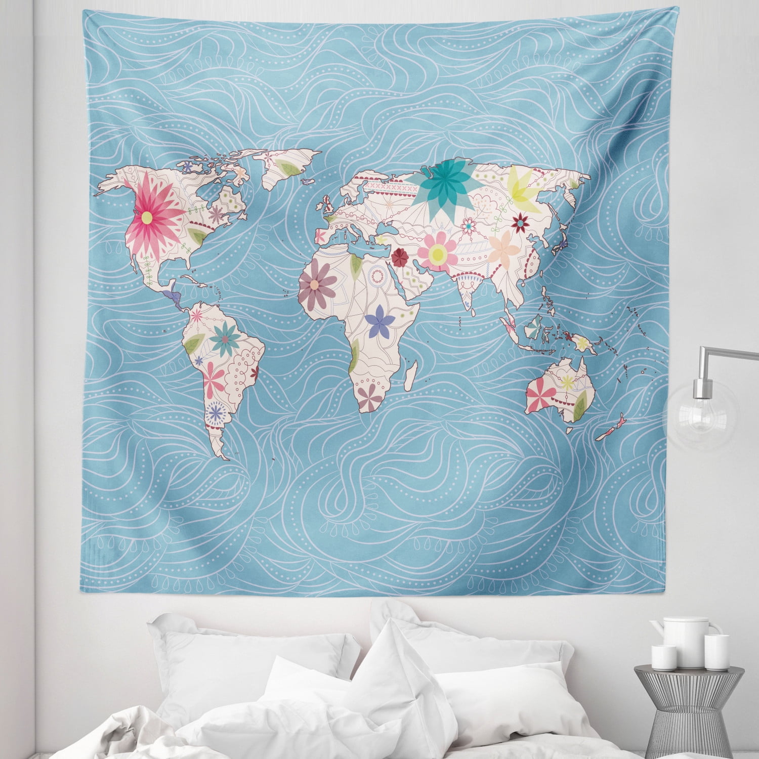 Hippie Tapestry, Blossom Atlas Continents Ecology Peace Nature Design ...
