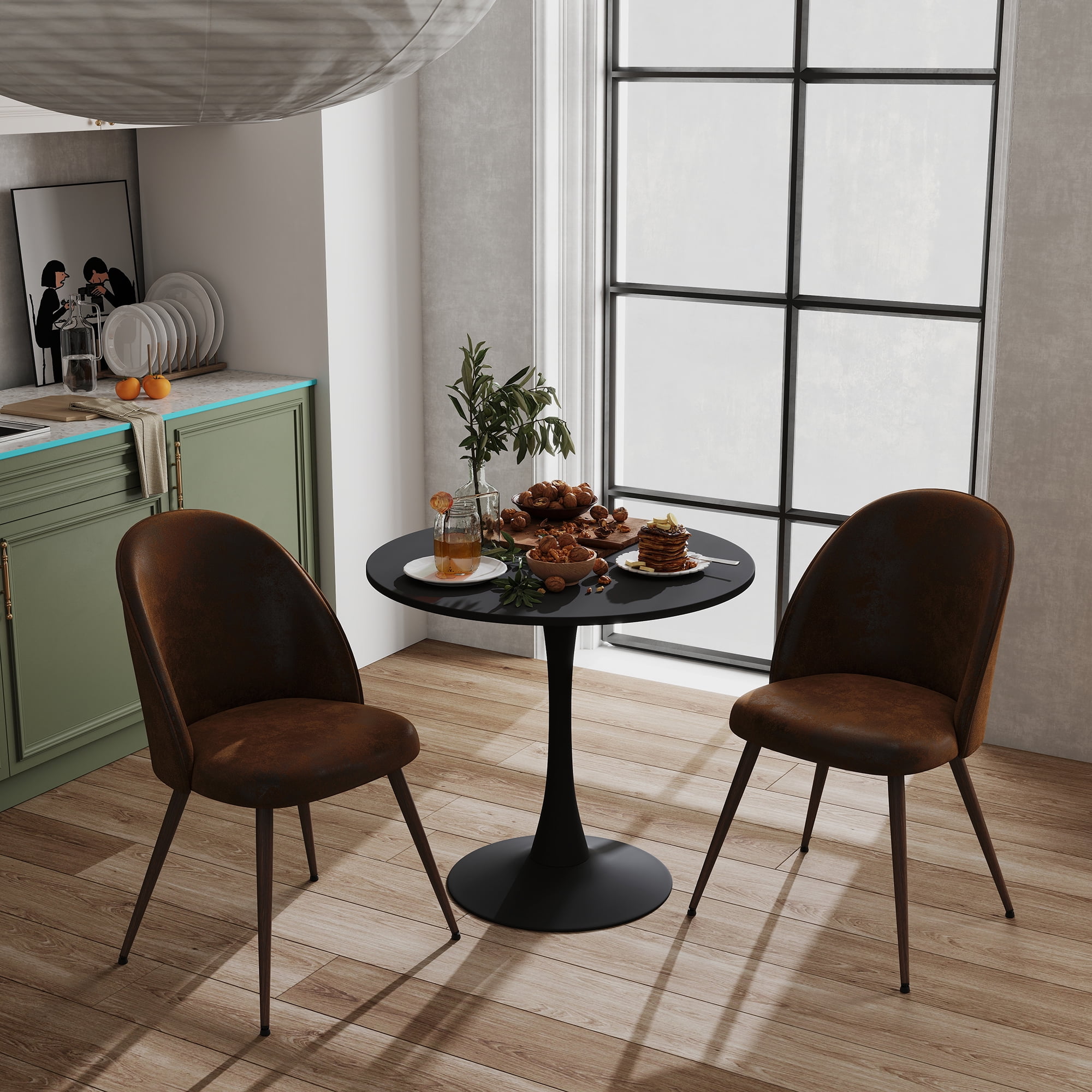 Click here for Homy Casa 2-Pack Brown Faux Suede Upholstered Dini... prices