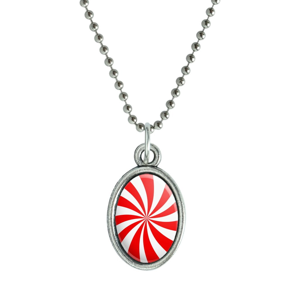 Peppermint Swirl Antiqued Oval Charm Pendant with Chain - Walmart.com