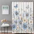 Blue Daisies Shower Curtain, Summer Flower Vintage Rustic Butterfly ...