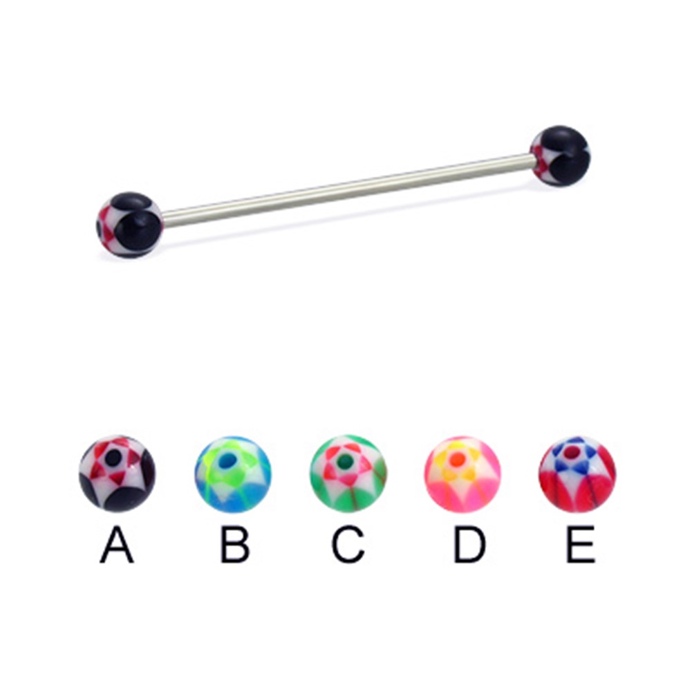 Long Barbell (Industrial Barbell) With Acrylic Star Balls, 14 Ga,1 1/8 ...
