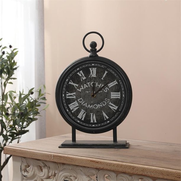 LuxenHome Black Metal Vintage Table Top Clock - Walmart.com - Walmart.com