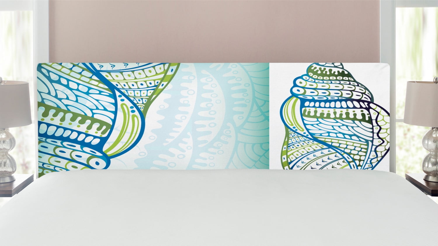 Seashells Headboard, Abstract Seashell Graphic on Ornate Coral Texture ...