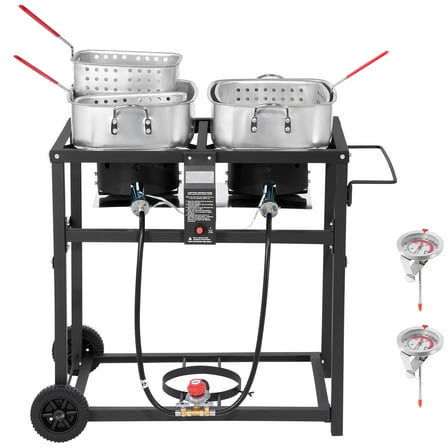 Loco Cookers Outdoor Double Burner Propane Fry Cart with Deep Fryer and ...