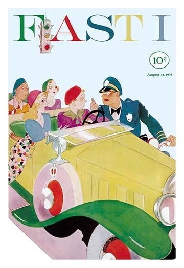 Modified magazine cover with a Traffic cop admonishing driver of very ...