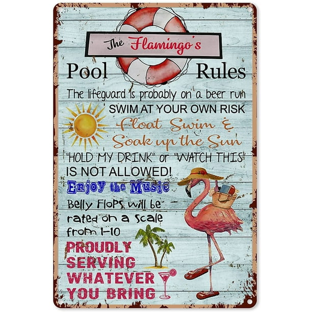 Funny Swimming Pool Signs Flamingo Pool Rule Metal Sign Decor Tin ...