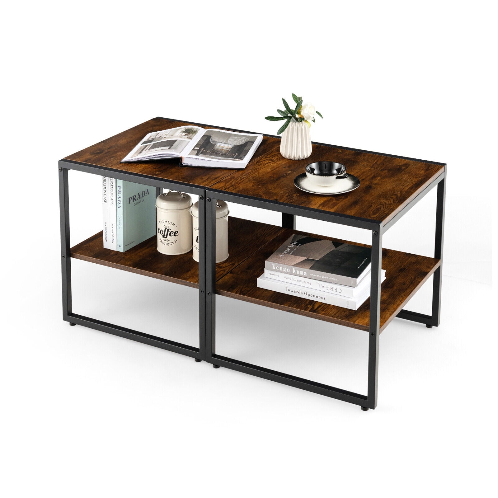 Gymax 2PCS 2-Tier End Side Sofa Coffee Table 20'' Square Table for ...