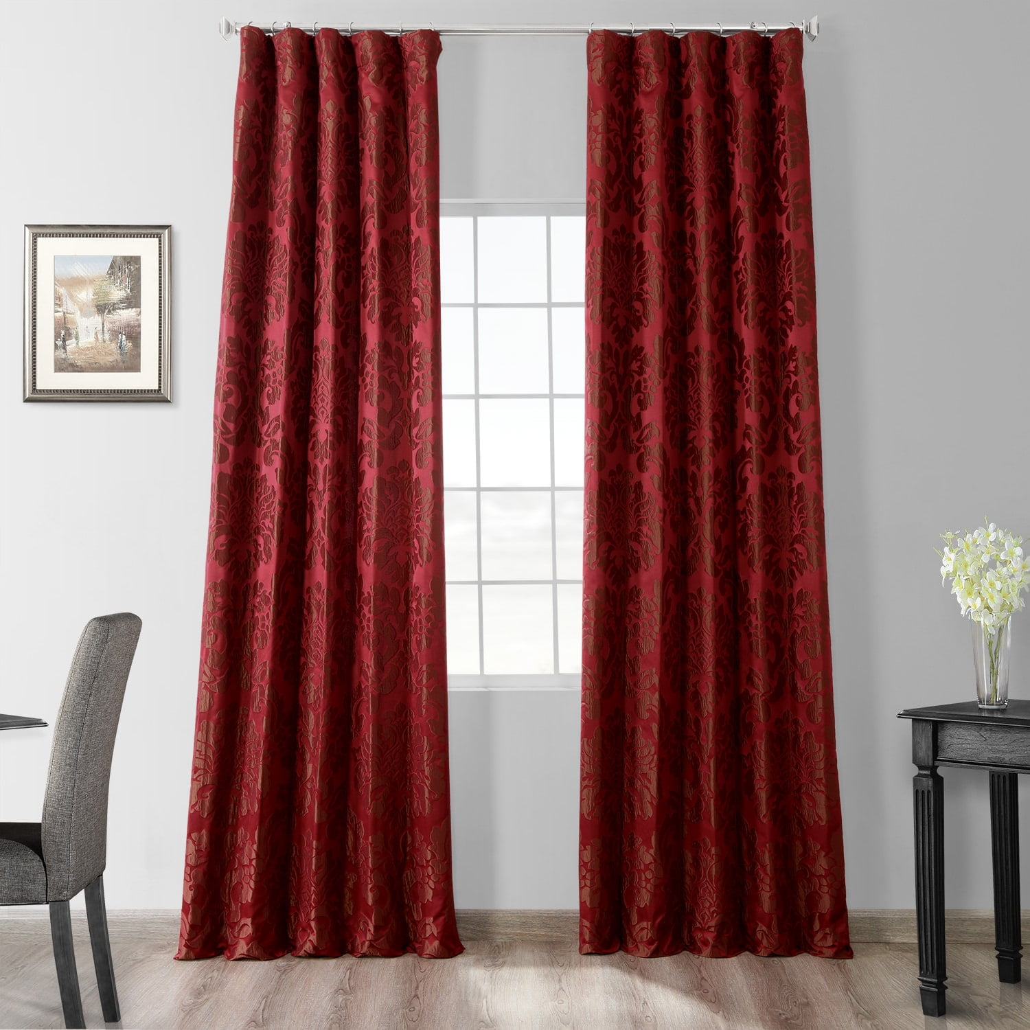 Astoria Red & Bronze Designer Damask Curtain (1 Panel), Astoria Red ...