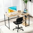 Costway 48'' L Shaped Desk, Adjustable Shelf, Home Office, Natural ...