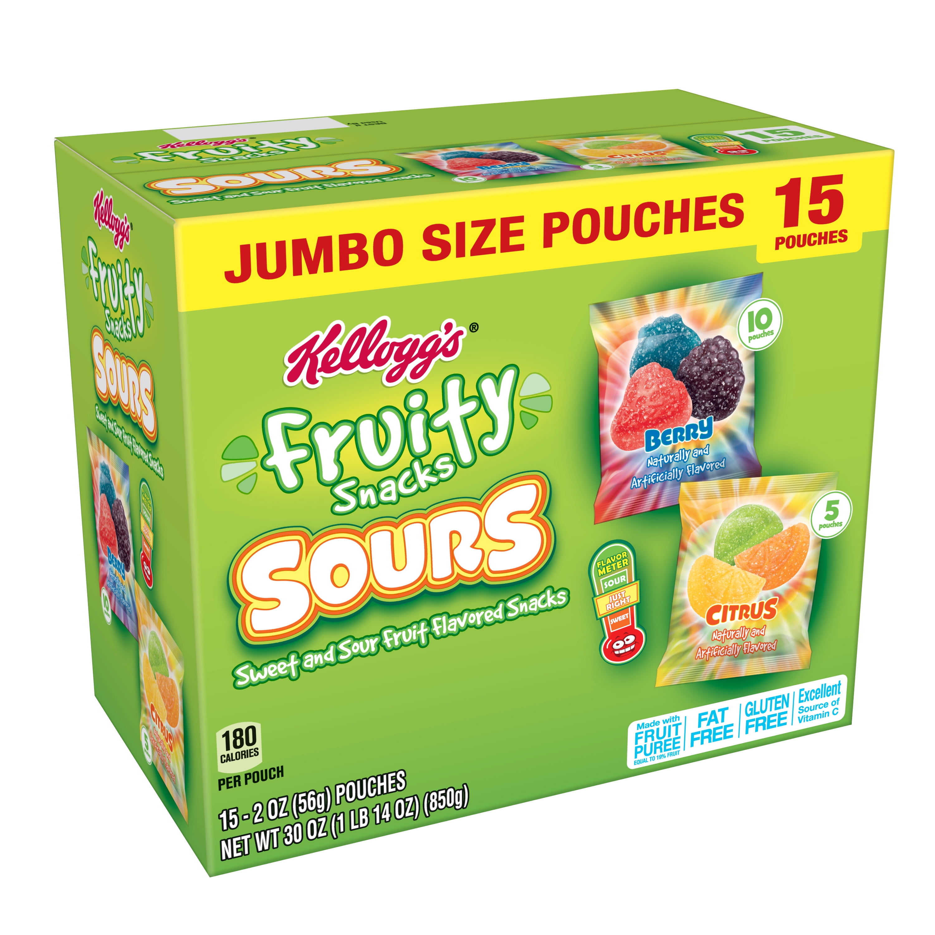 Kellogg's Sour Berry & Sour Citrus Fruity Snacks Jumbo Size 15 Ct ...