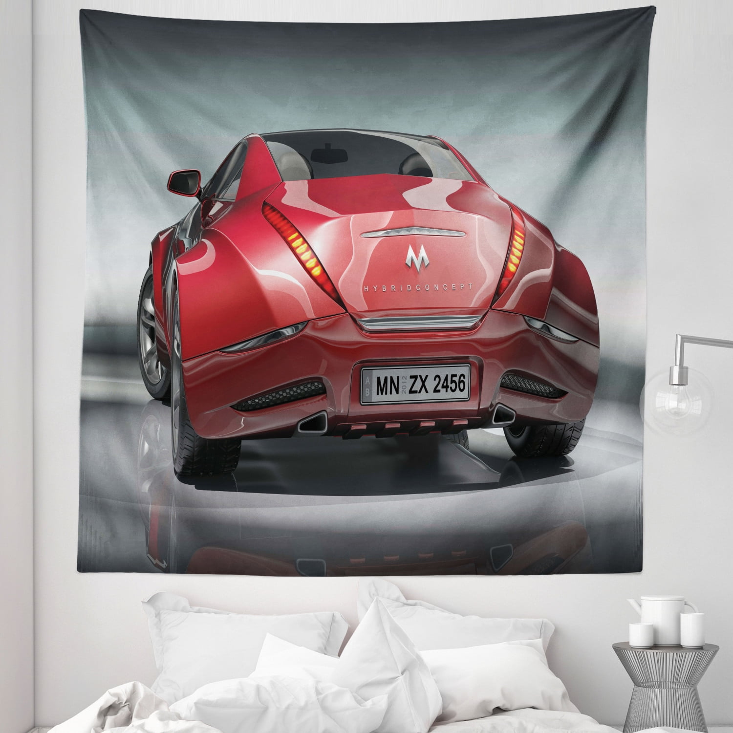 Cars Tapestry, Red Sports Car Concept Design Realistic Powerful Engine ...