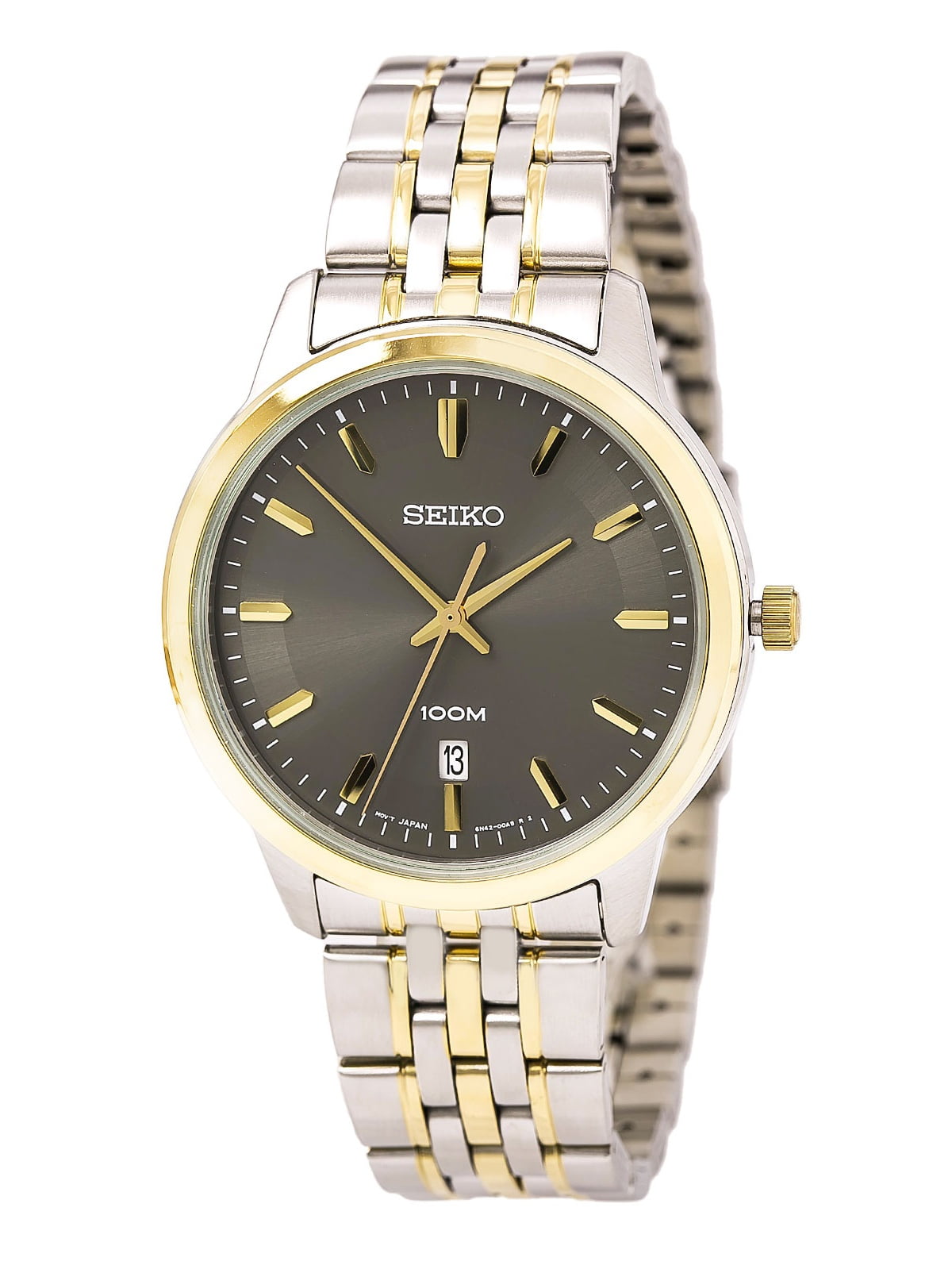 Seiko SUR038 Men's Classic Dark Grey Dial Two Tone Stainless Steel ...