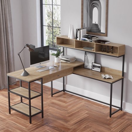 LIFEFAIR 2 in 1 L-Shaped Computer Desk L-Shape Desk with Hutch Extra ...