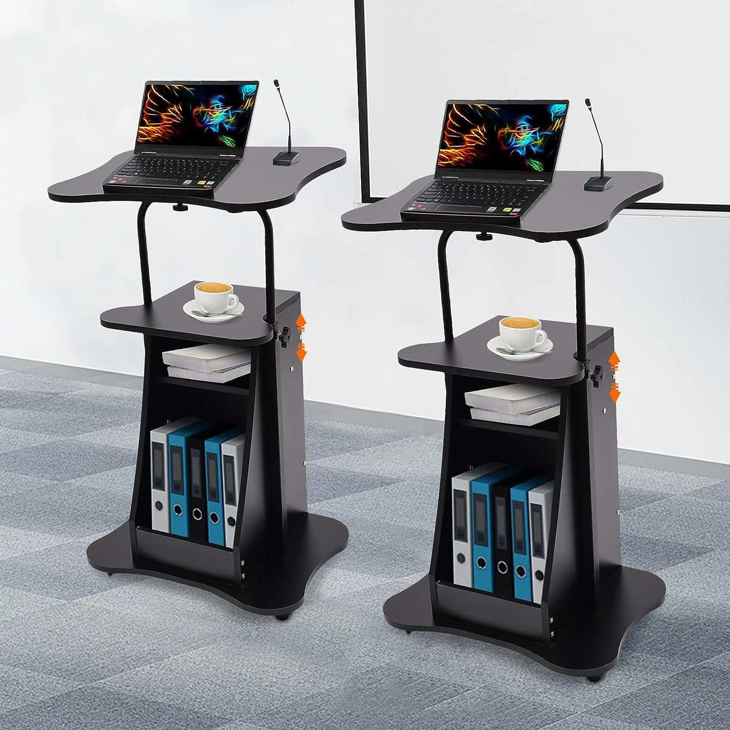 Fichiouy Height Adjustable Podium with Tilting Desktop & Storage ...