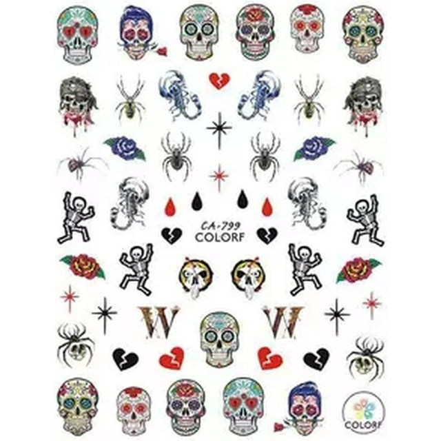 Happy Halloween Finger nail Stickers Spider - Skeleton - heart - skull ...