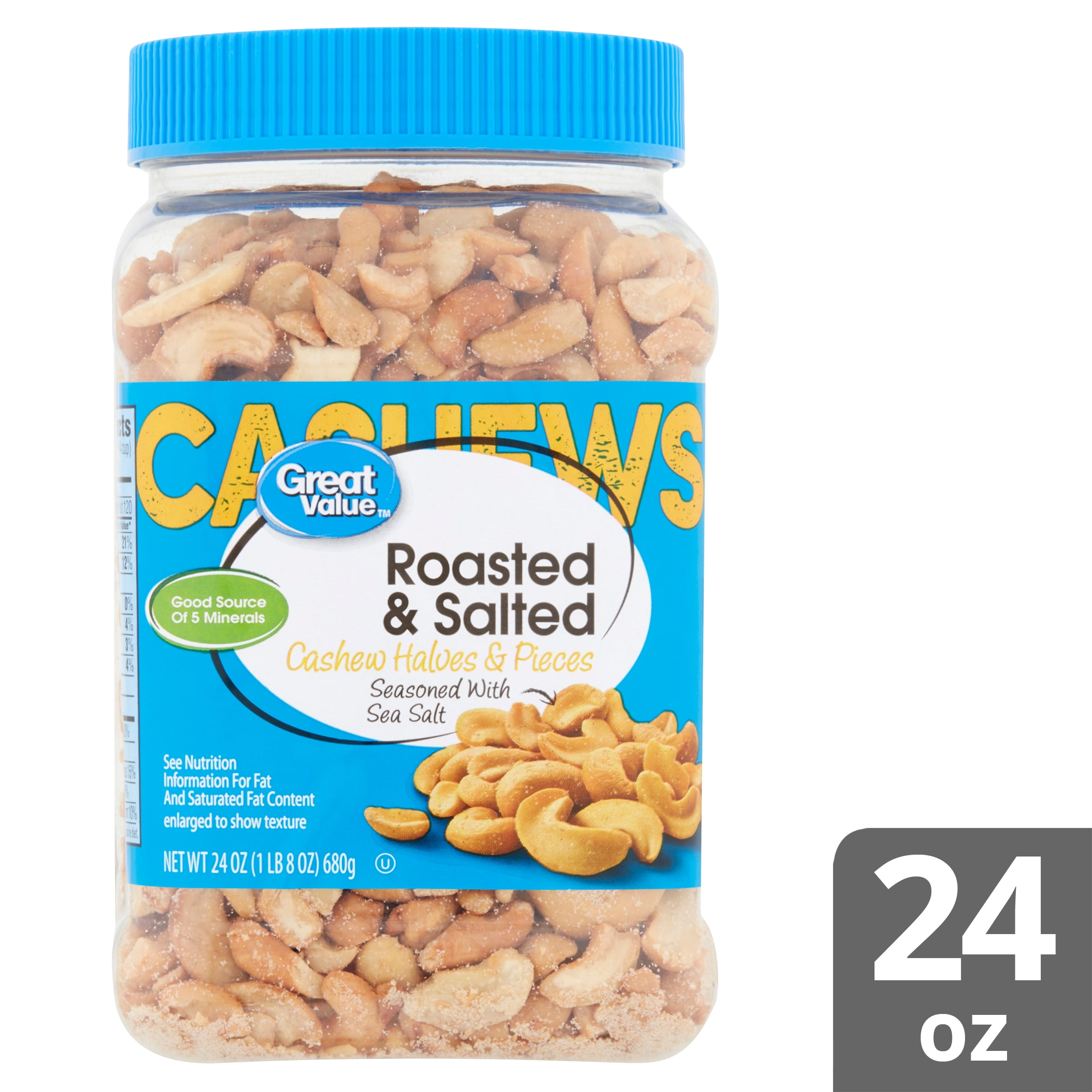 Great Value Roasted & Salted Cashew Halves & Pieces, 24 Oz - Walmart.com