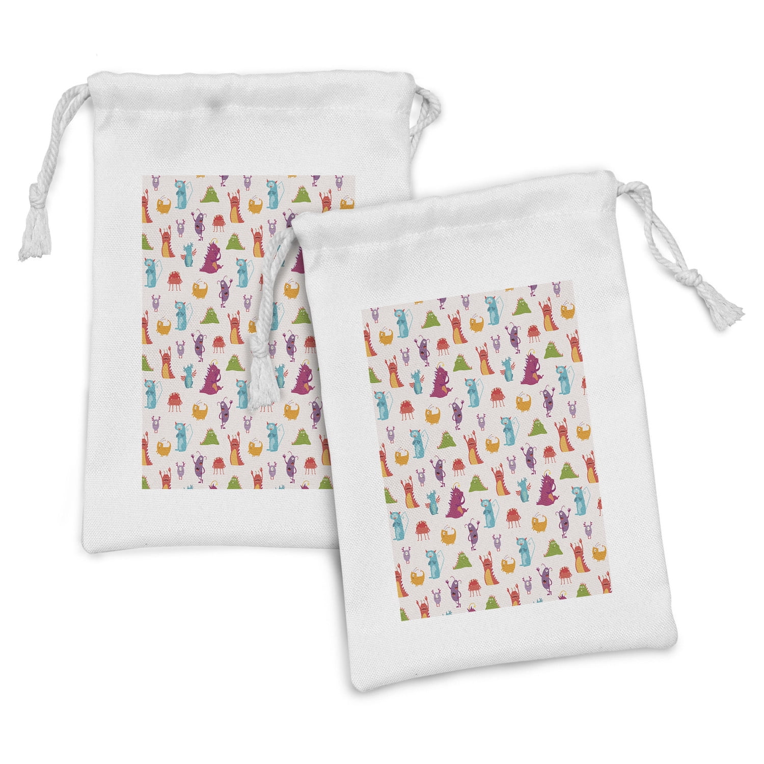 Cartoon Fabric Pouch Set of 2, Funny Monsters Scary Characters Spooky ...