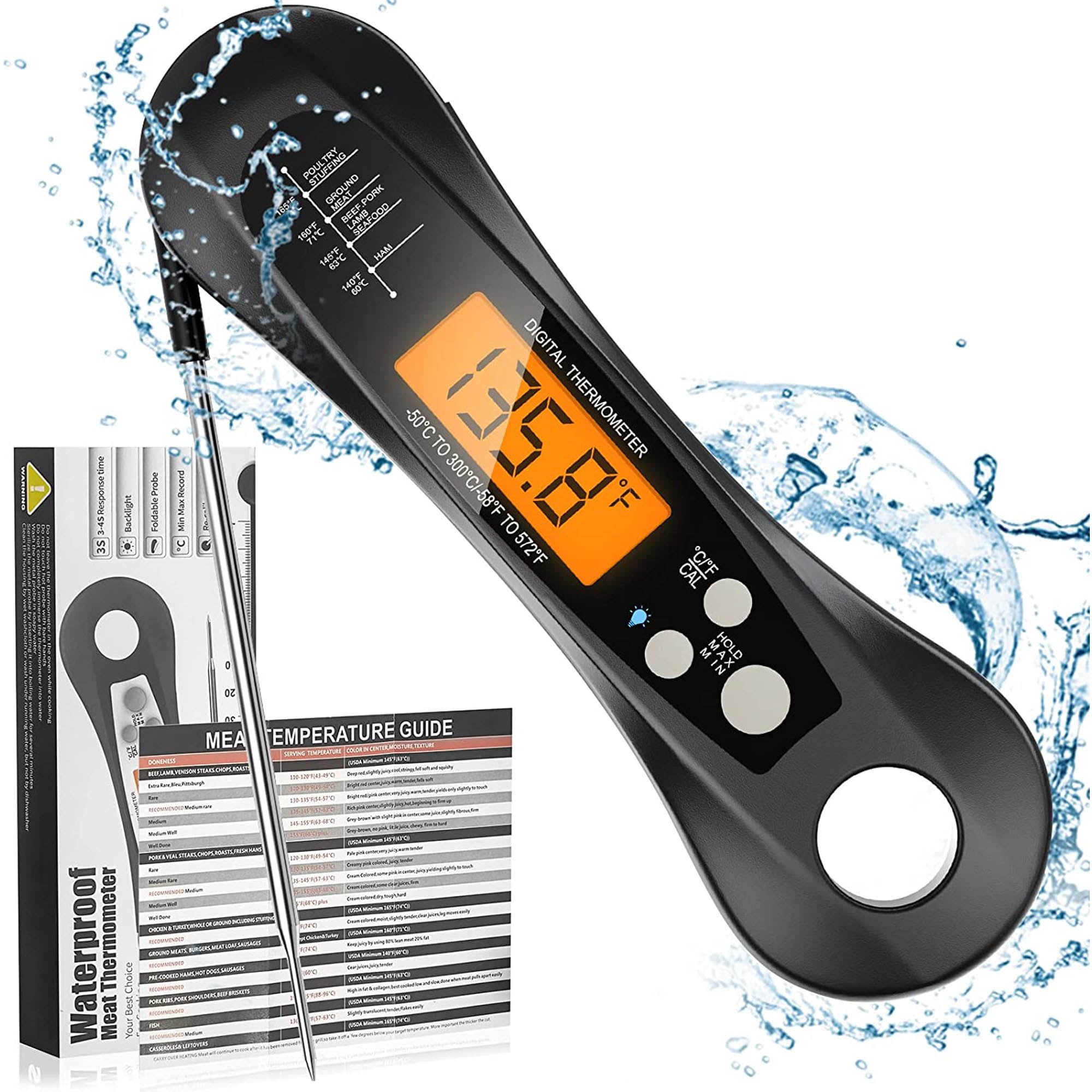 BEYCED Instant Read Digital Meat Thermometer,IP67 Waterproof Grill ...