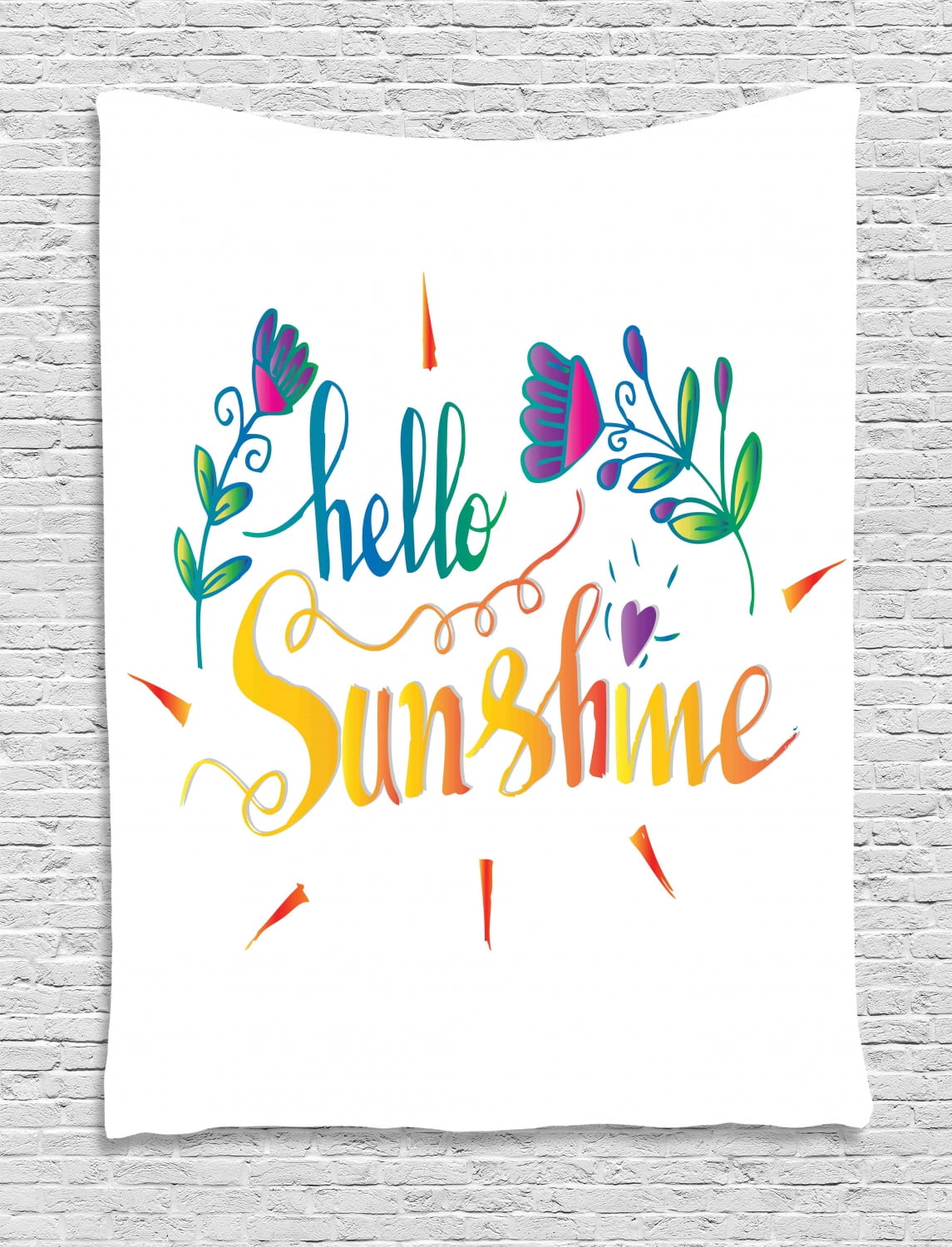 Hello Sunshine Tapestry, Cursive Text Design with Bloom Motifs and ...