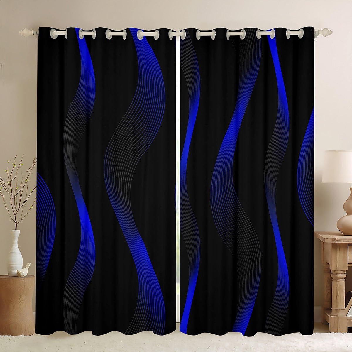 Click here for Yst Geometric 42W X 84L Curtains Modern Blue Strip... prices