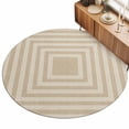 Beige Concentric Squares 4' Round Rug for Cozy Reading Nook Home Office ...