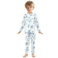 Different Blue Ink Flowers Cotton Pajama Set Long Sleeve Top and Pants ...