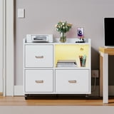 DWVO 3 Drawer Wood File Cabinet with Charging Station & LED Light, Rolling File Cabinet, Mobile ...