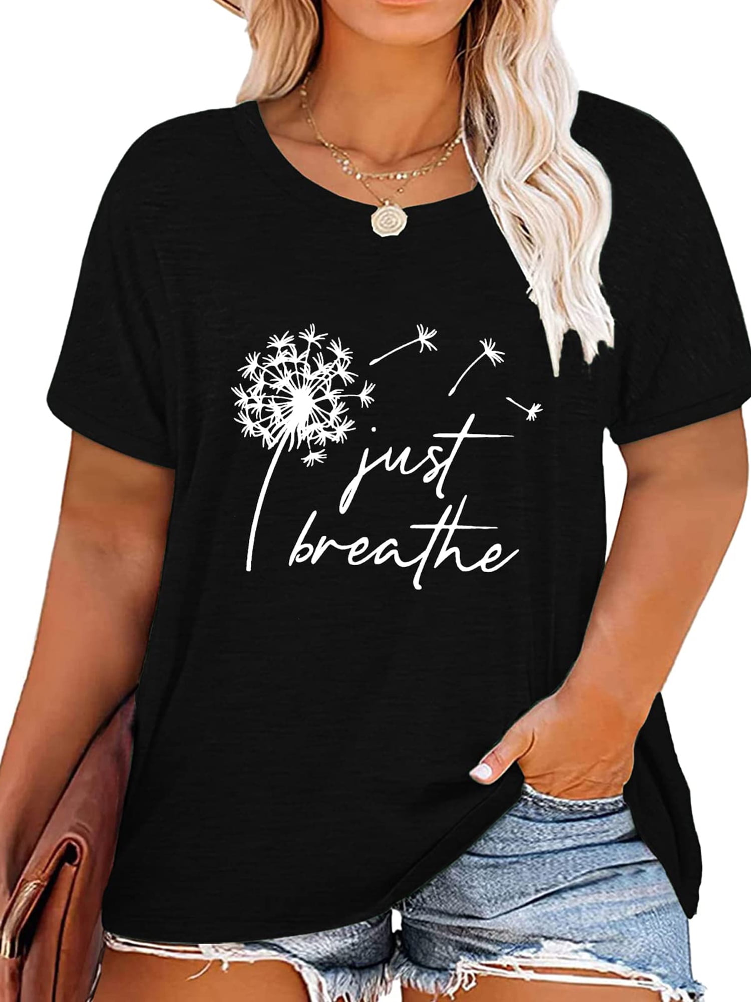 Anbech Plus Size Dandelion Shirt Womens Oversized Graphic Tshirts Crew