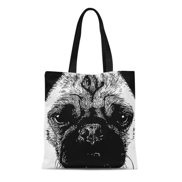 POGLIP Canvas Tote Bag Dog Funny Pug Face Pet Portait Cute Dad Reusable ...