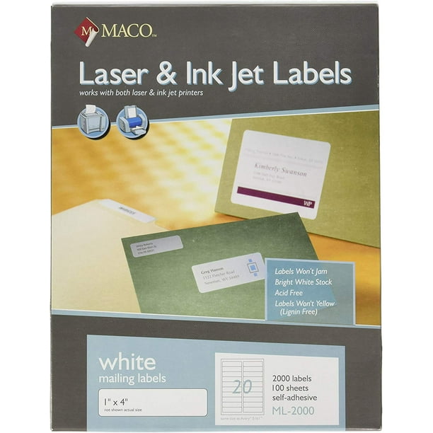 MACO Laser/Ink Jet White Address Labels, 1 x 4 Inches, 20 Per Sheet ...