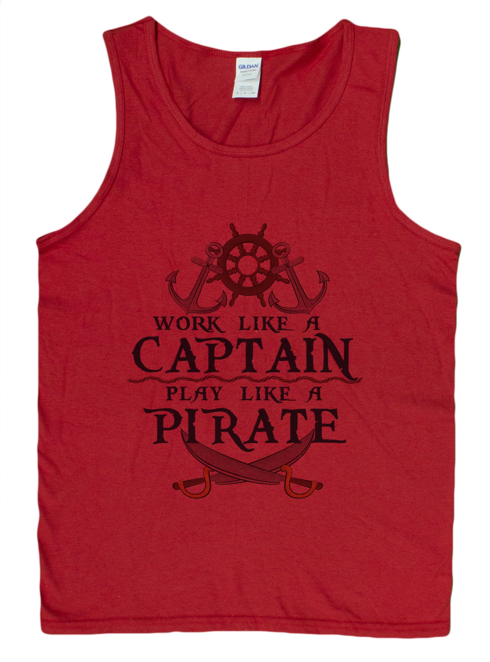 Men's Work Like a Captain Play Like a Pirate Tank Top (Red, Medium ...