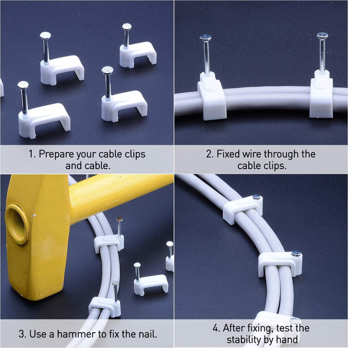 Kaimingweb 100 Pack White Cable Clips with Steel Nails, Nail in ...