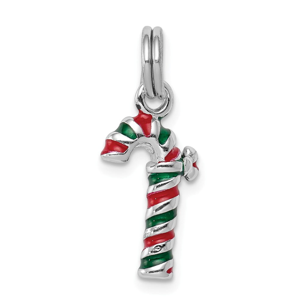 FB Jewels Sterling Silver Rhodium-plated Enamel Candy Cane Charm ...