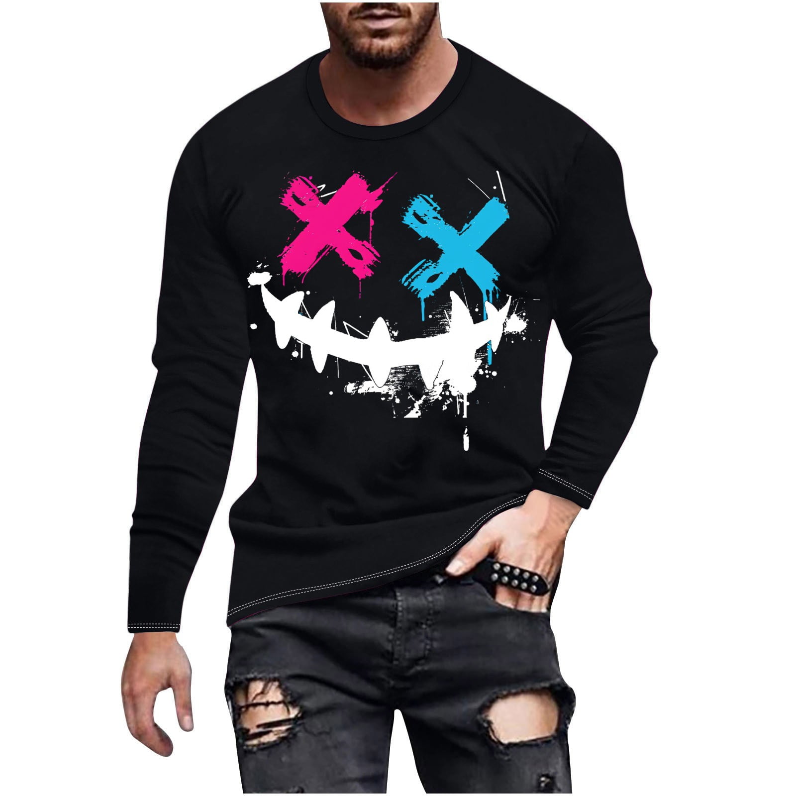 Click here for Unbranded Fashion Mens Print Top  Long Sleeve Crew... prices