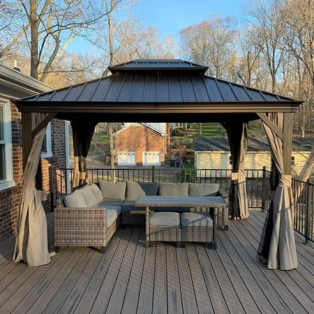 SHPAI Gazebo Extérieur 10 Pieds X 12 Pieds Toit Rigide en Aluminium ...