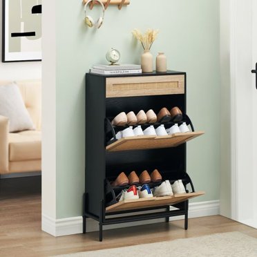 Dextrus White Shoe Cabinet, Modern Entryway Shoe Rack, Tipping Bucket ...