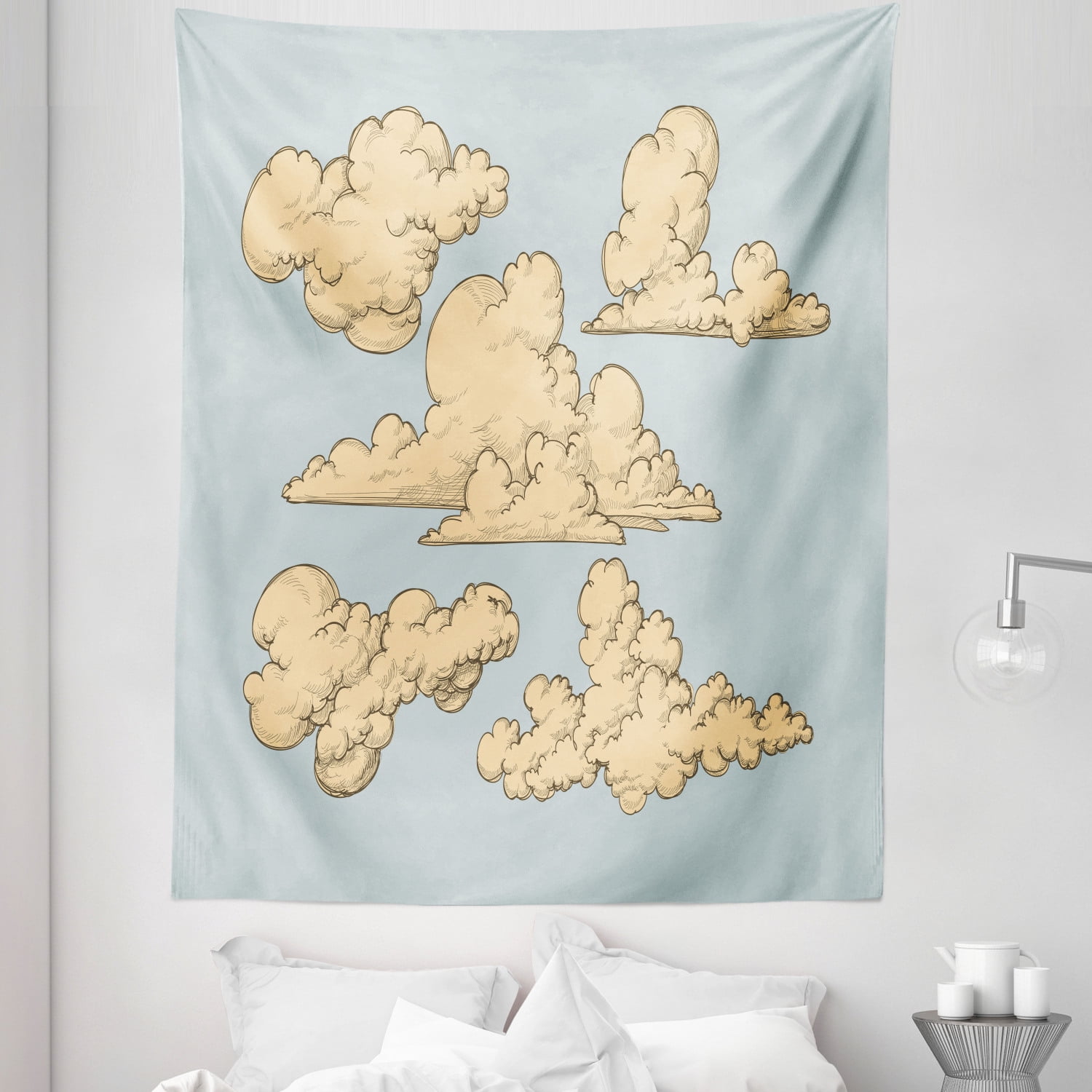 Cloud Tapestry, Vintage Style Hand-Drawn Clouds in the Open Sky Image ...