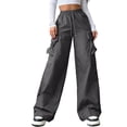 Ailaofu Women's Solid Color Cargo Long Trousers, Elastic Drawstring ...