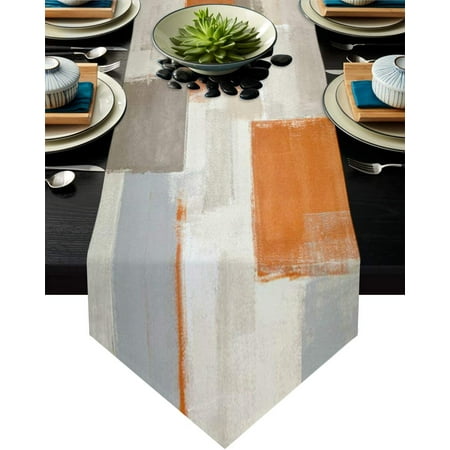 Cotton Linen Triangle Trim Table Runner 13 x 120In, Orange and Gray ...