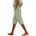 Dwellite Cotton Linen Shorts for Women Knee Length Bermuda Elastic ...