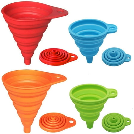 KongNai Silicone Collapsible Funnel Set of 4, Small and Large, Kitchen Gadgets Foldable Funnel ...