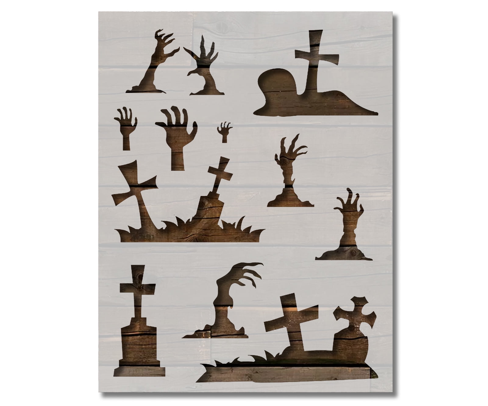 Halloween Tombstones Graveyard Zombie Hands Stencil Template Reusable 8 ...