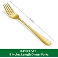 8-Piece Gold Dinner Forks Set, 8 Inch PVD Stainless Steel Cutlery ...
