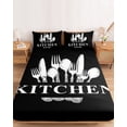 Cal.King Size Fitted Sheet Set - Retro Black Knife Fork 3 Piece Bedding ...