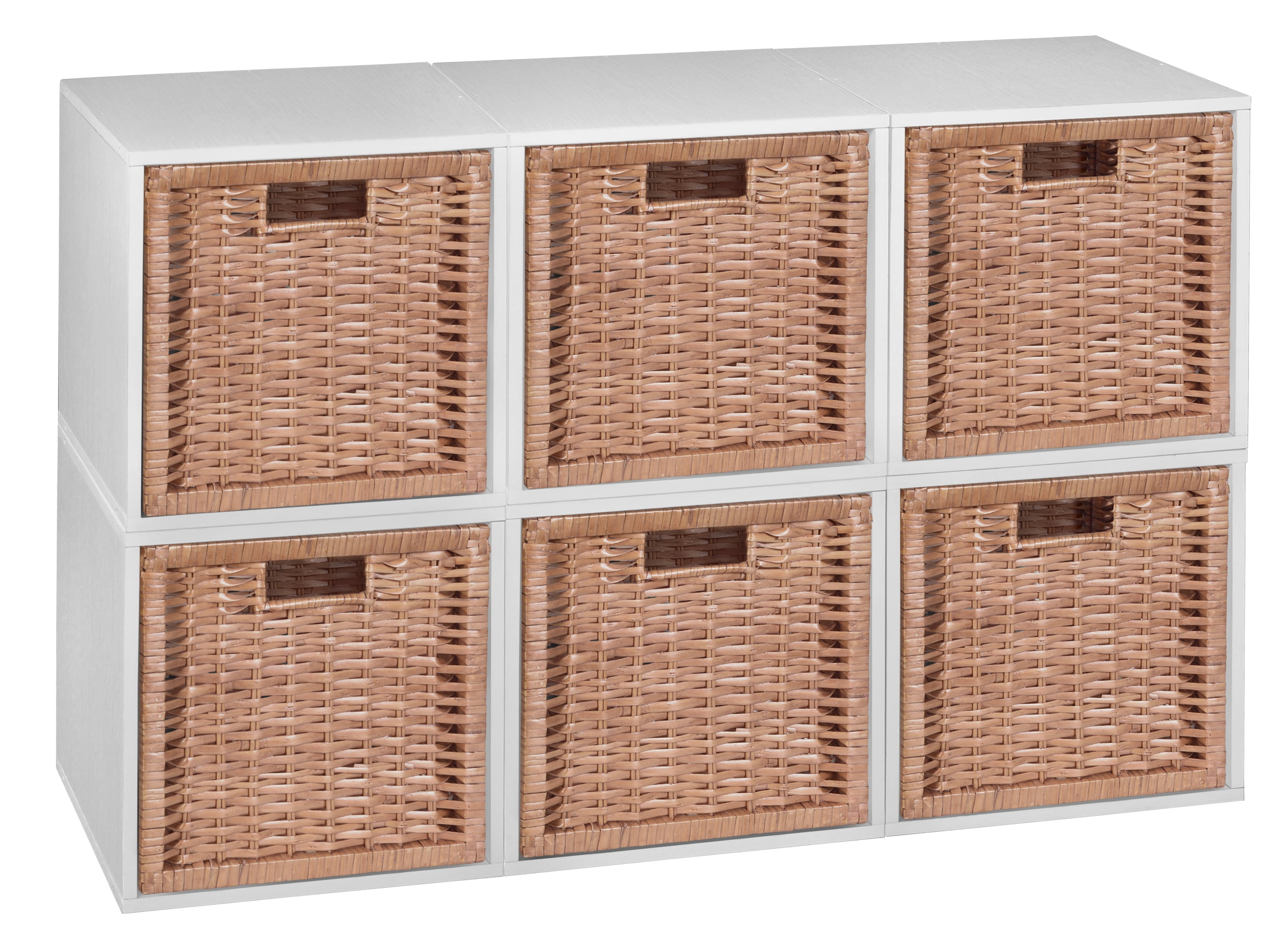 Niche Cubo Storage Set - 6 Cubes and 6 Wicker Baskets - White Wood ...