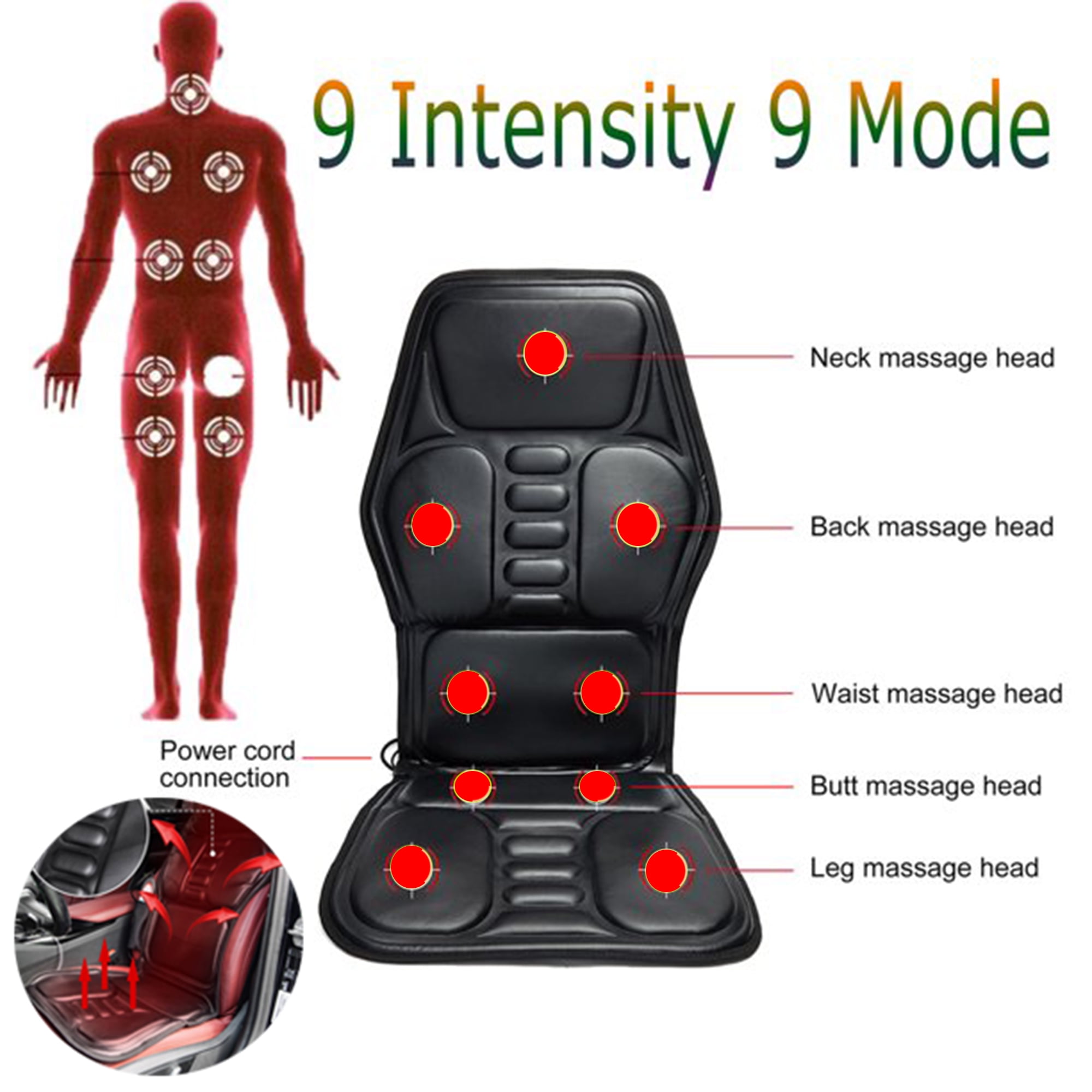 Heated Car Massager Back Massager Heat Mat Seat Cushion 3 Vibrating ...